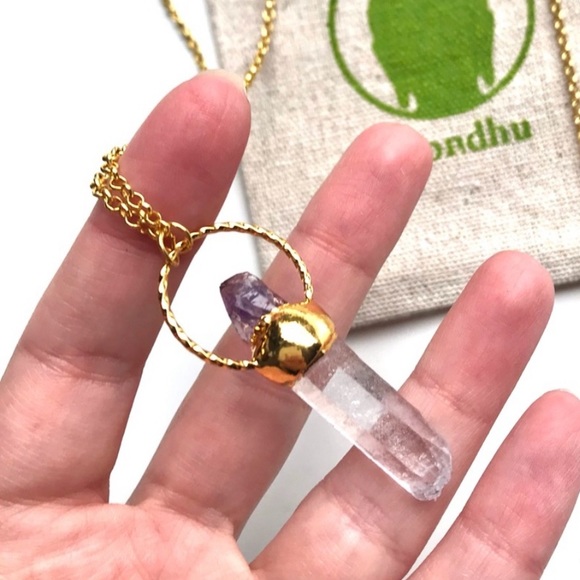 Bondhu | Jewelry | Mystical Dainty Chunk Amethyst With Clear Quartz ...
